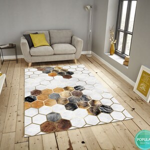 Feather and Honeycomb Patterned Carpet,honeycomb Rug,luxury Rug,modern ...