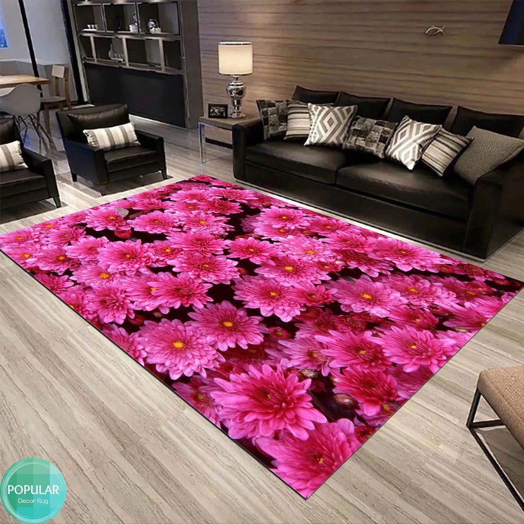 Pink Daisy, Flower Rug, Pink Leaf Mat, Blossom Carpet, Floral Runner ...