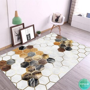 Feather and Honeycomb Patterned Carpet,honeycomb Rug,luxury Rug,modern ...