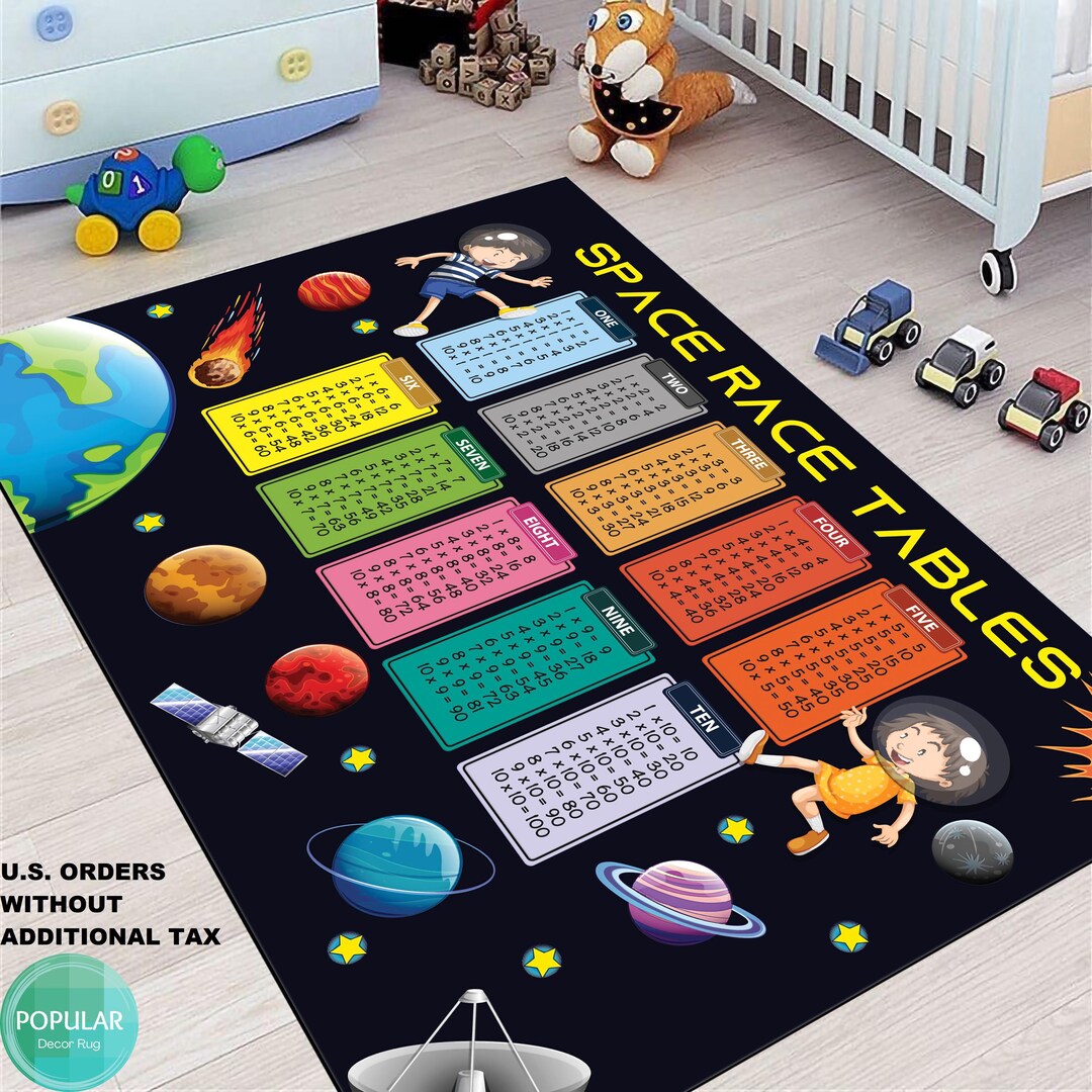Math Times Tables Space Theme Printed Area Rug • Washable Personalized ...