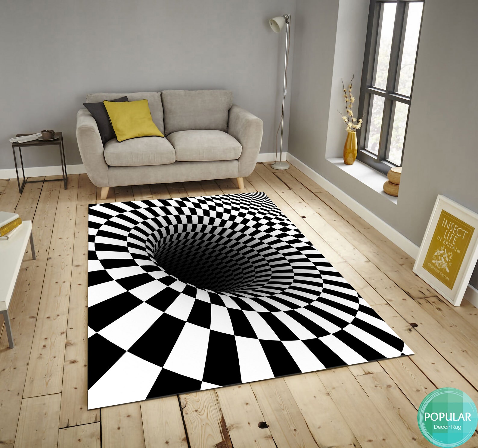 Black Hole Mat, Black and White Rug, Vortex Rug, Optical Illusion Mat ...