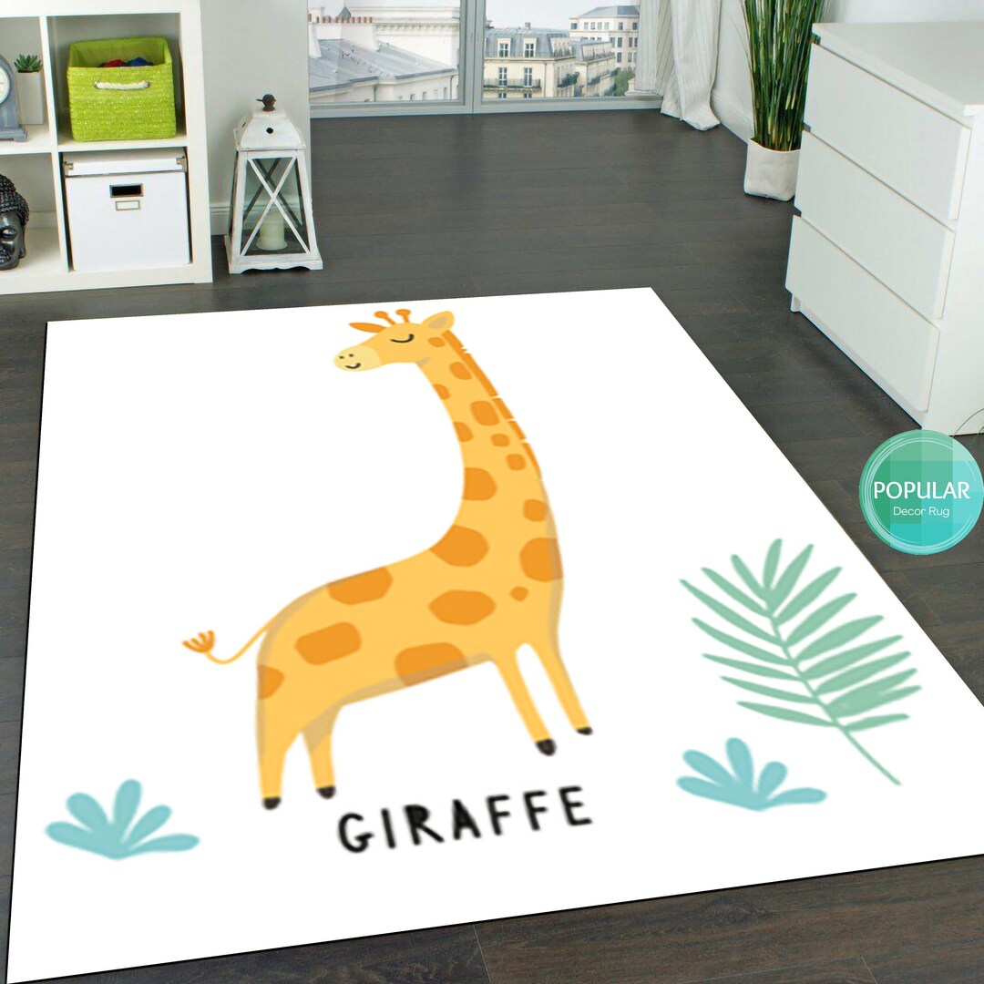 Giraffe Custom Kids Rug, Giraffe Designer Baby Rug, Cute Animals Rug ...