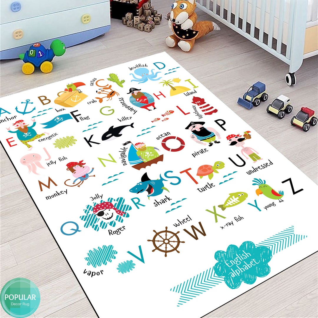 Children's Nursery ABC Rug, Alphabet Carpet, Childrens Bedroom Mat ...