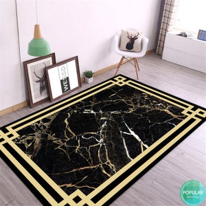 Black Gold Marble Rug, Design Mat, Pattern Carpet, Cool Runner ...