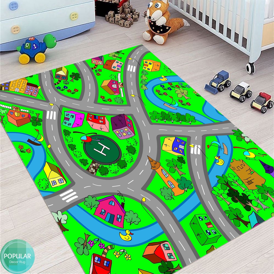 Kids City Traffic Rug, Gray Road Map Playing Carpet Roadmap Rugs for ...