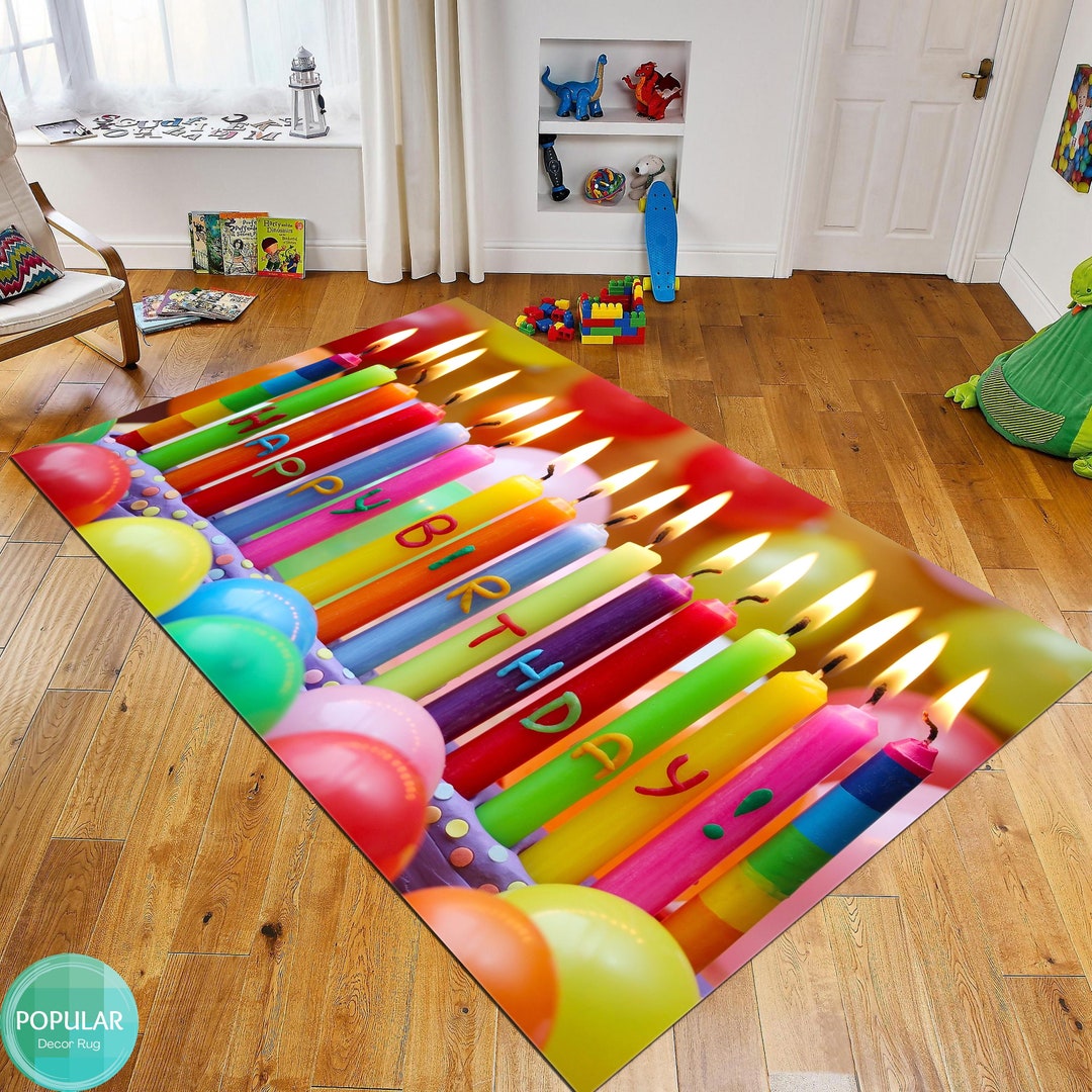 Very Colorful, Happy Birthday Rug, Birthday Gift, Birthday Art ...