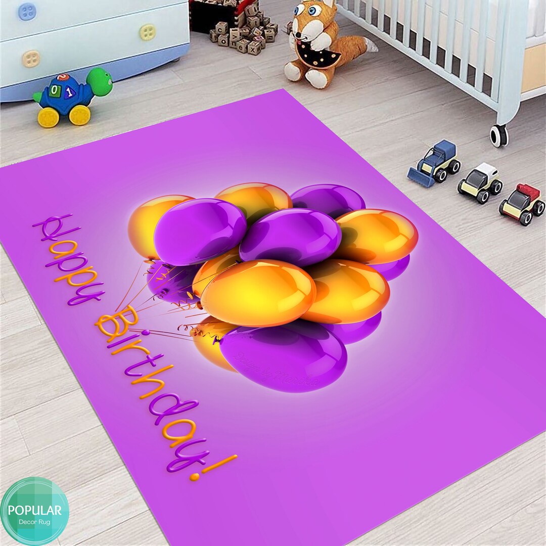 Purple and Yellow, Happy Birthday Rug, Birthday Gift, Balloon Mat ...