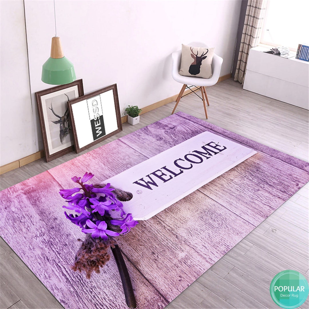 Purple Welcome Rug, Door Front Mat, Welcome Carpet, Exterior Door ...