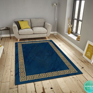 Blue and Gold,silky Soft Canvas Rug, Ground Carpet, Floor Mat, Art Rug ...