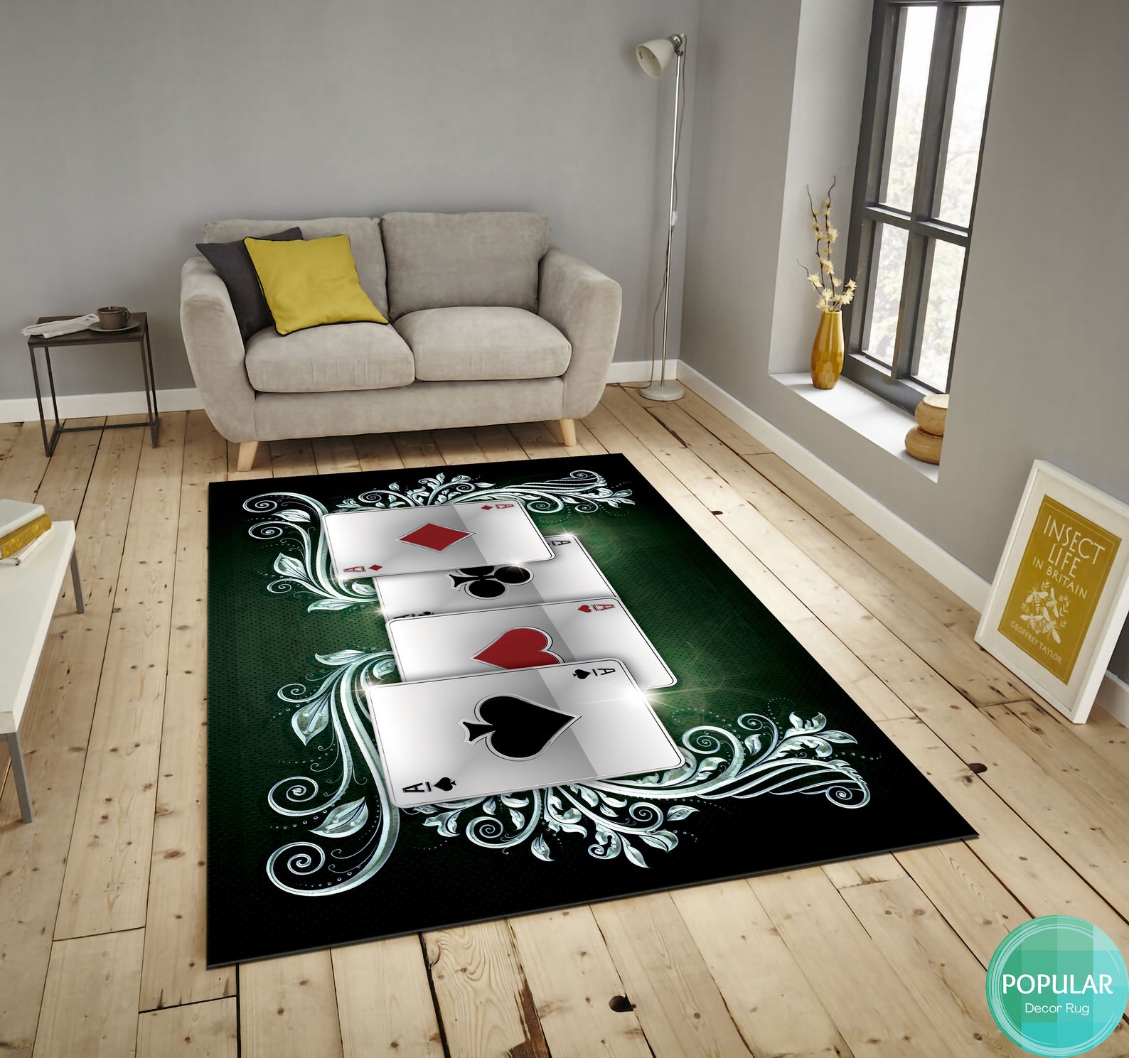 Playing Cards Symbols Area Rug, Poker Player Room Design Carpet, Casino ...