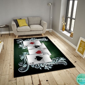 Playing Cards Symbols Area Rug, Poker Player Room Design Carpet, Casino ...