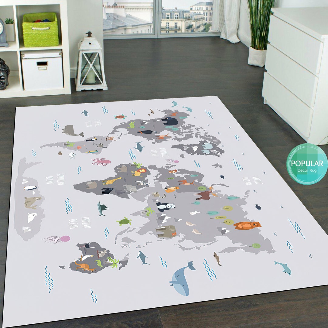 World Map Rug, Play Rug, Play Mat, Nursery Rug, Kids Rug, Kids Room Rug ...