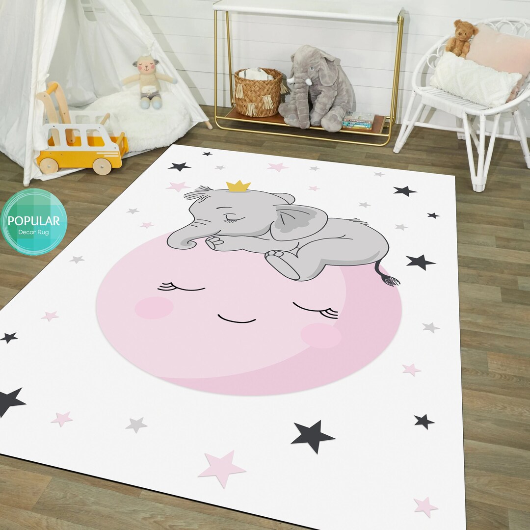 Elephant Custom Kids Rug, Elephant Designer Baby Rug, Cute Animals Rug ...