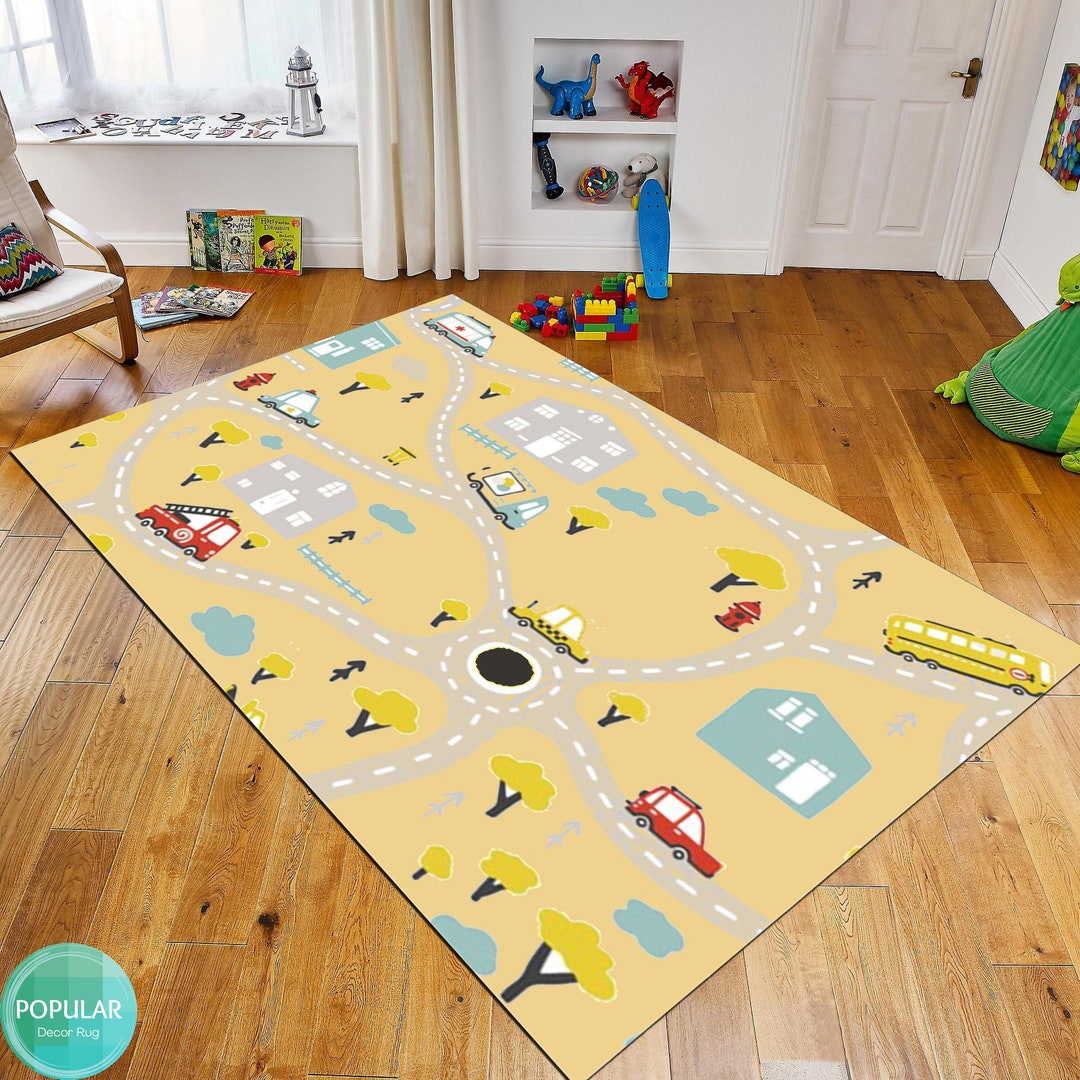 Kids City Traffic Rug, Gray Road Map Playing Carpet Roadmap Rugs for ...