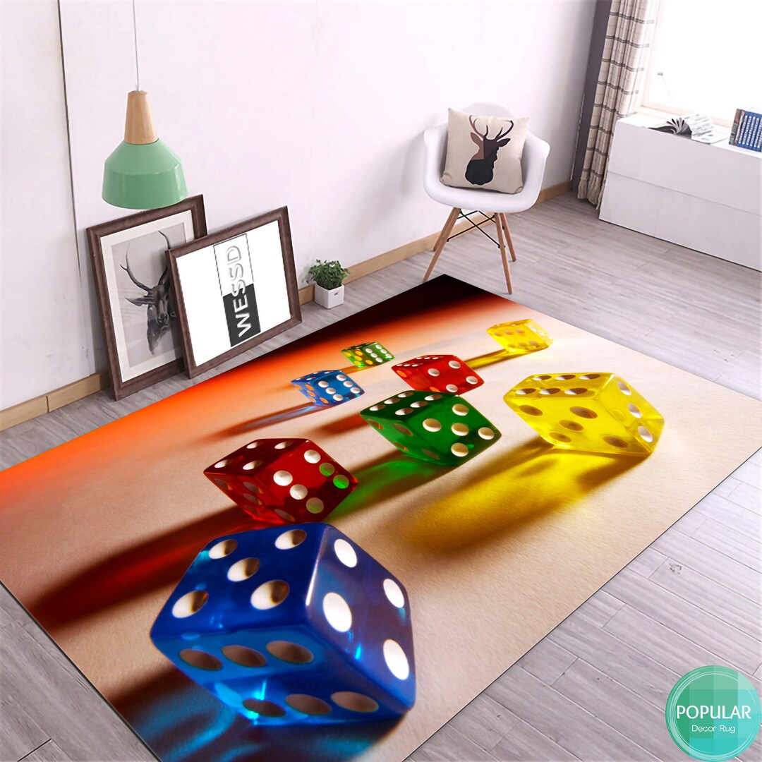 Colorful Dice, Playing Rug, Poker Player Mat, Game Room Carpet, Casino ...