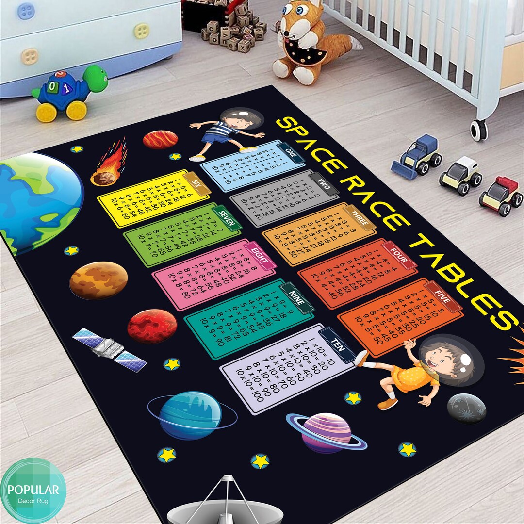 Math Times Tables Space Theme Printed Area Rug • Washable Personalized ...
