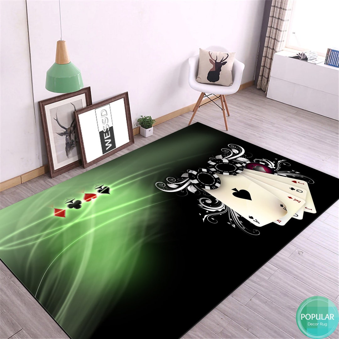 Playing Cards Symbol Rug, Poker Player Mat, Game Room Carpet, Casino ...