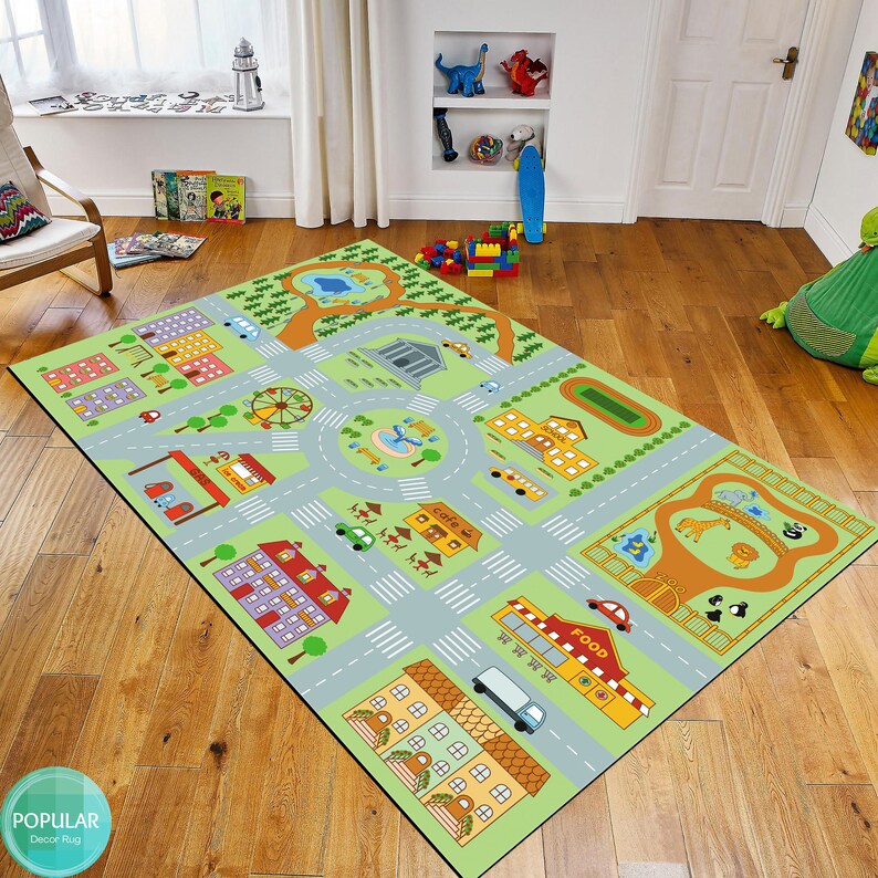 Kids City Traffic Rug Gray Road Map Playing Carpet Roadmap - Etsy