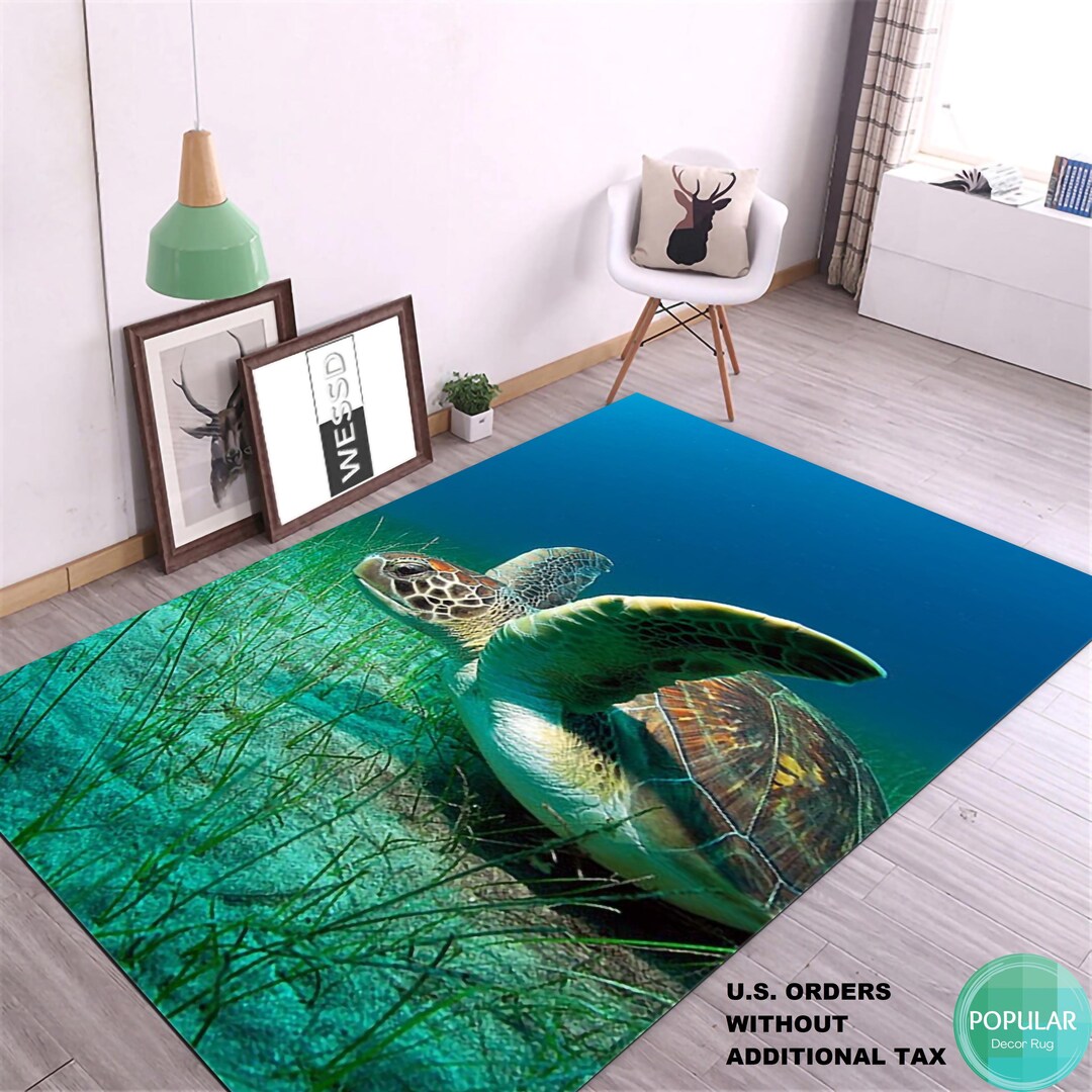 Turtle Rugs, Sea Turtle Area Rugs, Abstract Sea Turtle Rug, Aqua Area ...