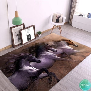 3D Lively Horse Rug, Floor Non Slip Rug, Carpet Room Mat Rectangel ...