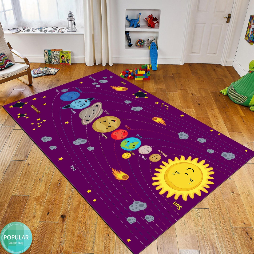 Purple Globe Rug, Planet Mat, Space Carpet, Solar System, World Runner ...