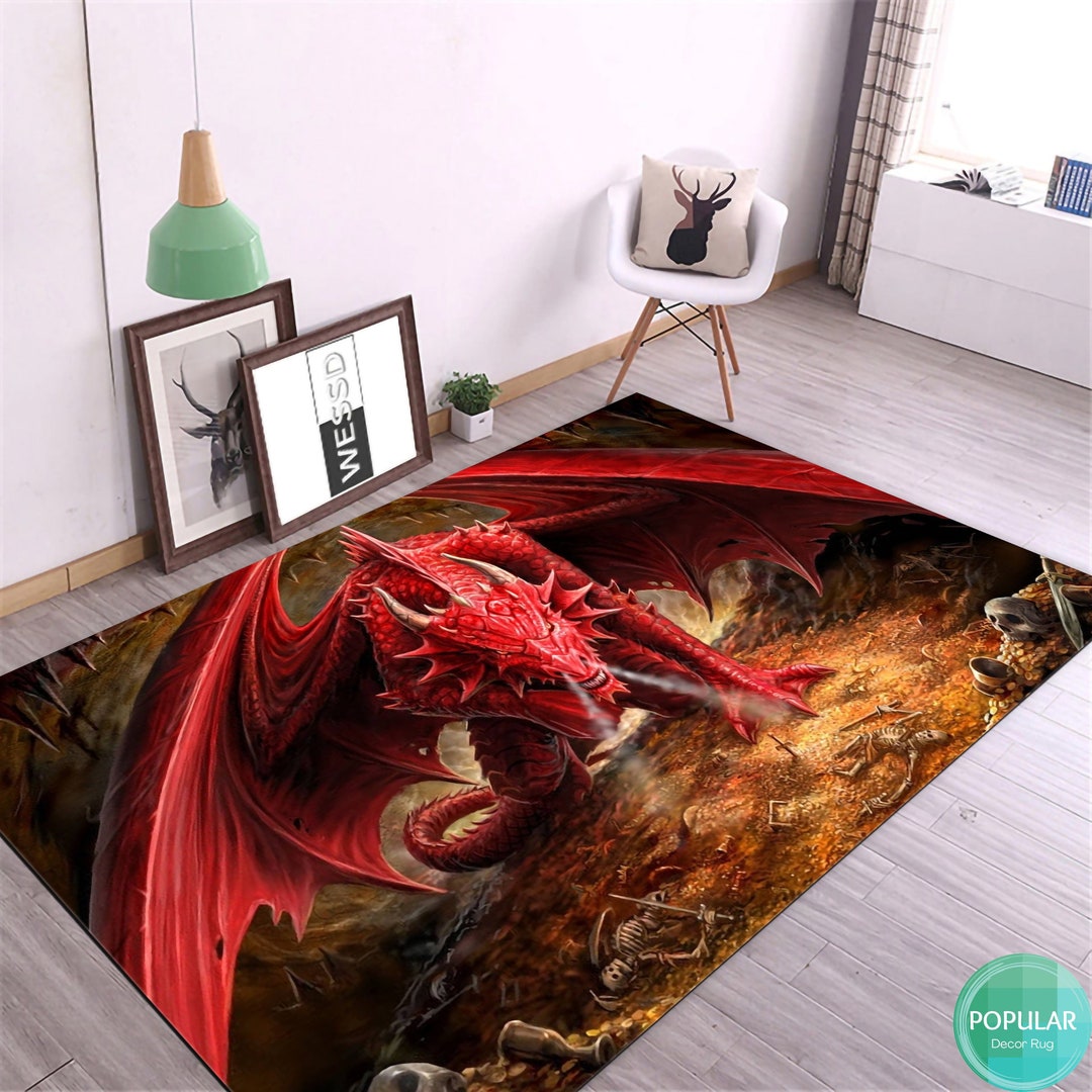 Dragon Rug, Draco Mat, Wyvern Carpet, Fantastic Runner, Illustration ...