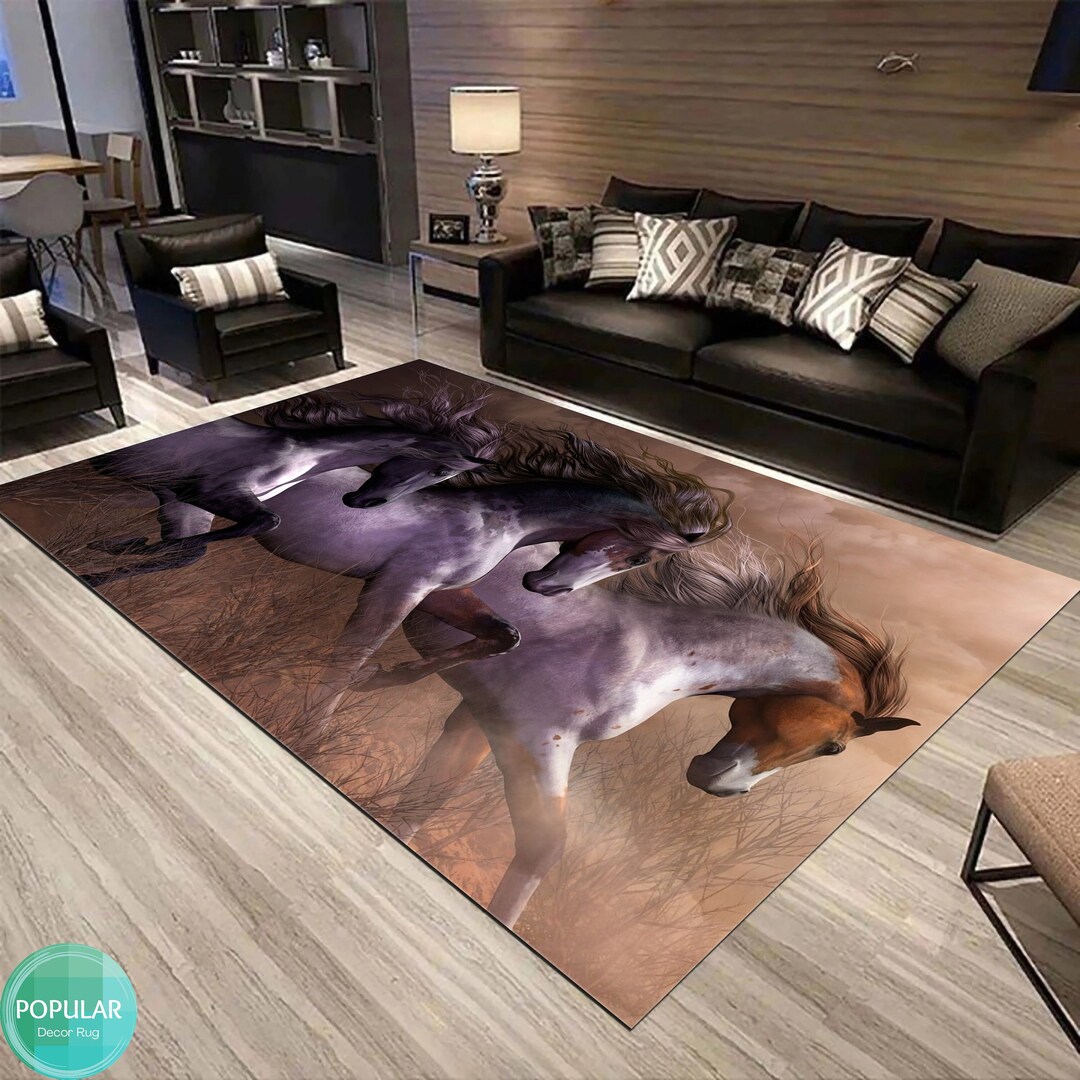 3D Lively Horse Rug, Floor Non Slip Rug, Carpet Room Mat Rectangel ...
