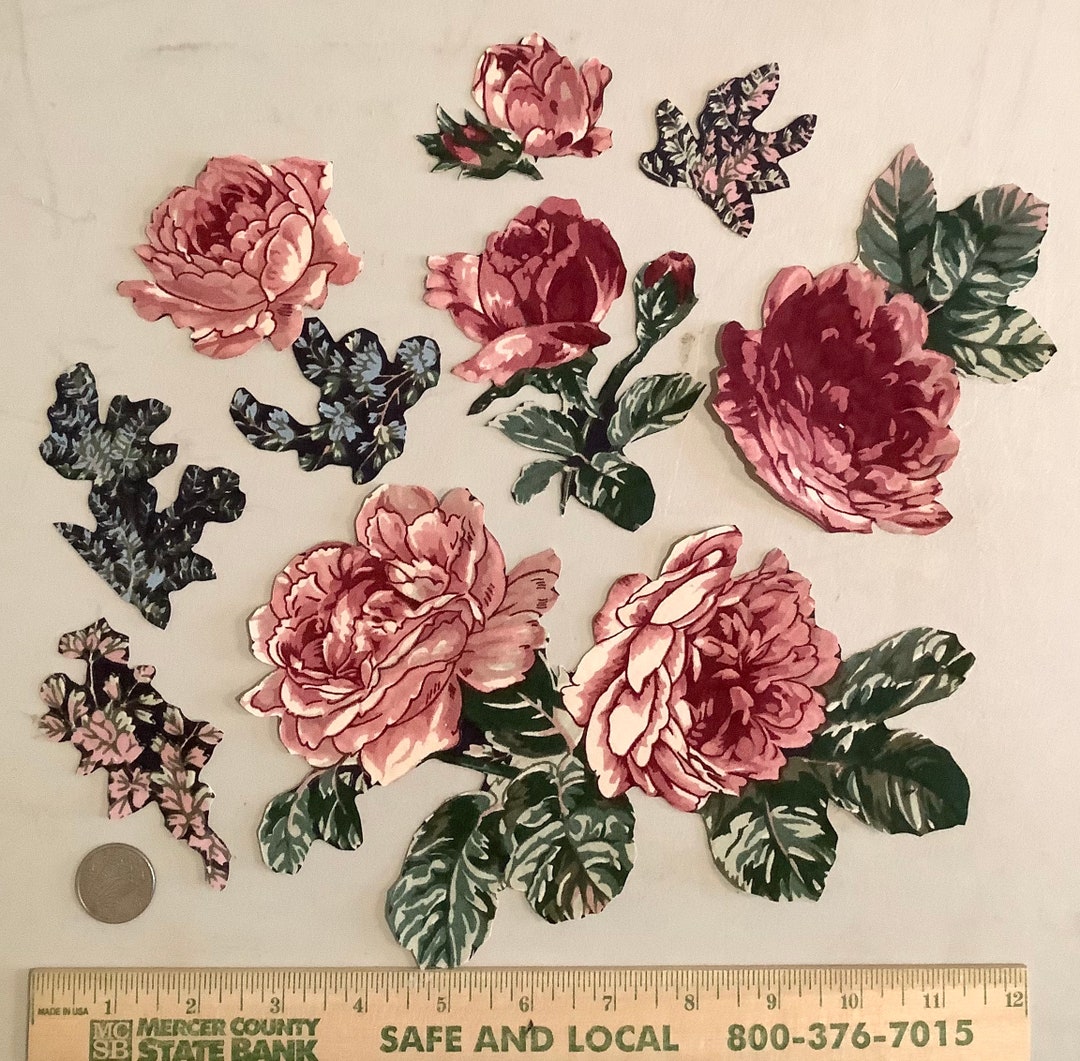 Pretty Mauve Floral Fabric Appliques Iron Ons Magnolia Pearl Shabby ...