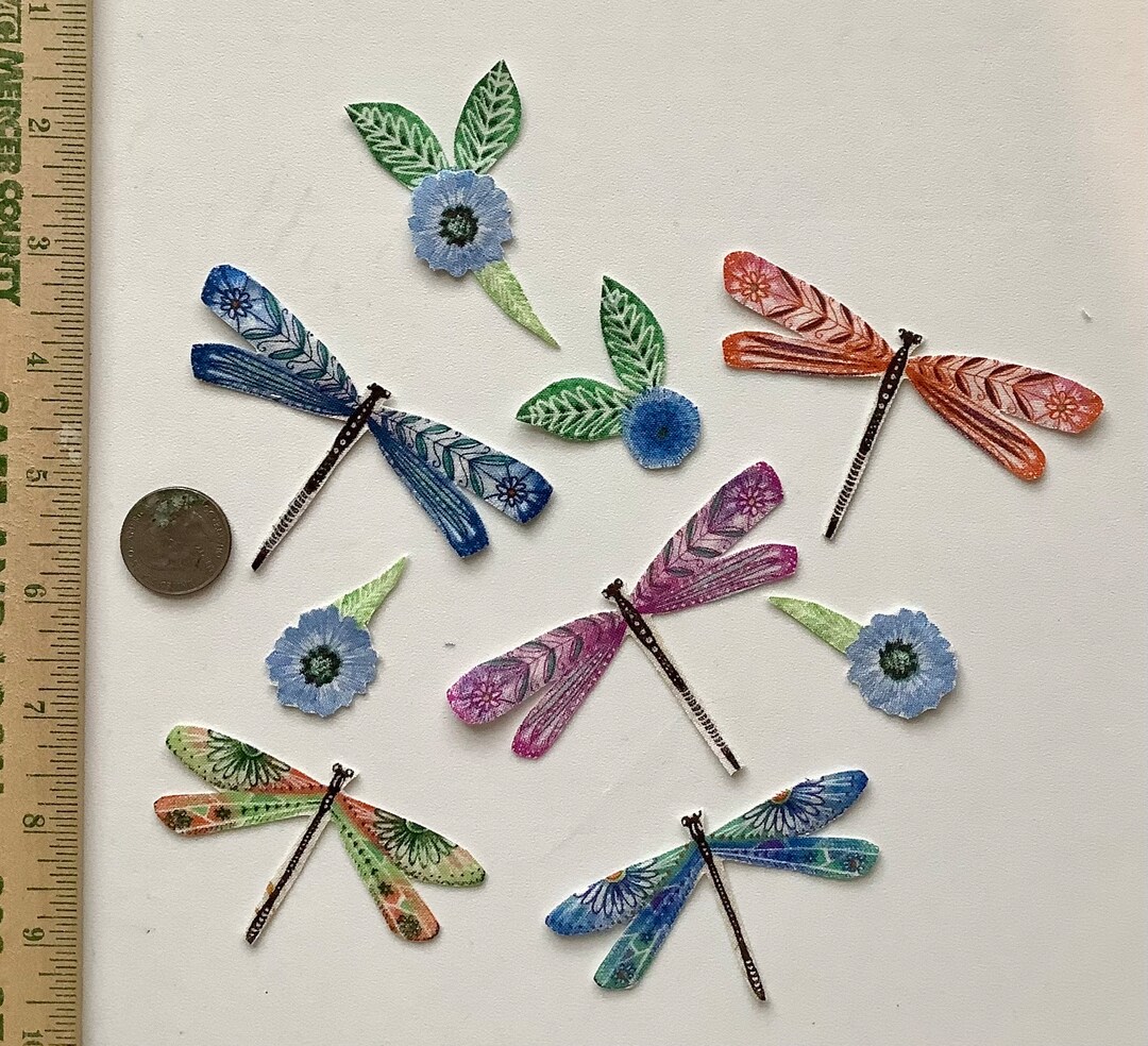 Colorful Dragonflies and Flowers Fabric Appliques Magnolia Pearl DIY ...