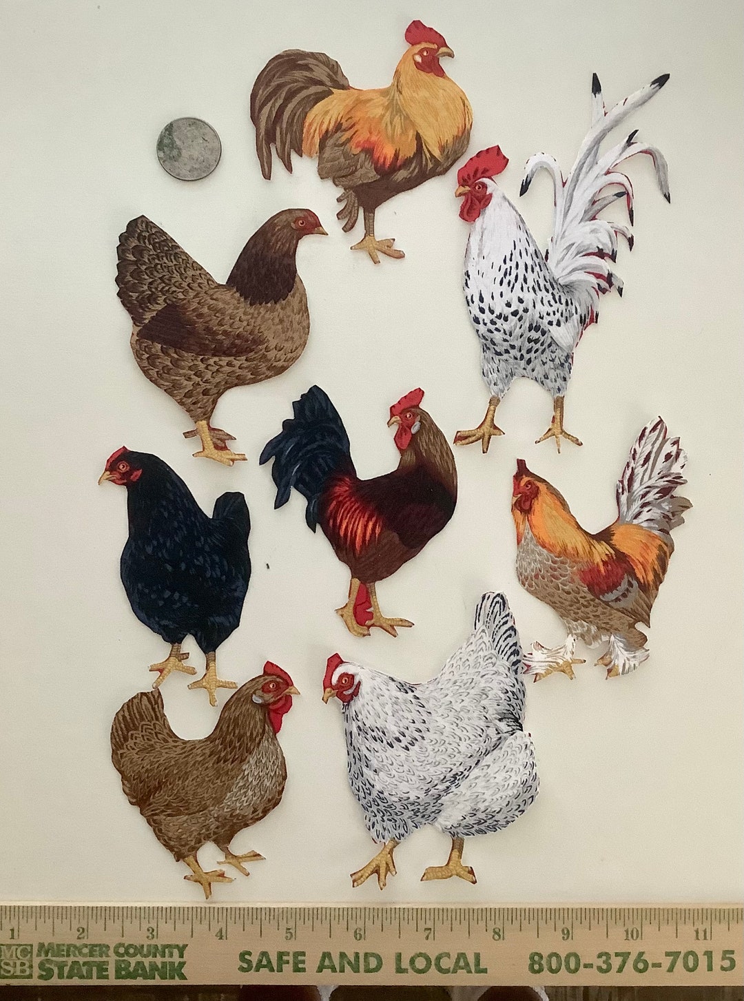 Rooster and Chickens Fabric Appliques Iron Ons No Sew DIY Magnolia ...