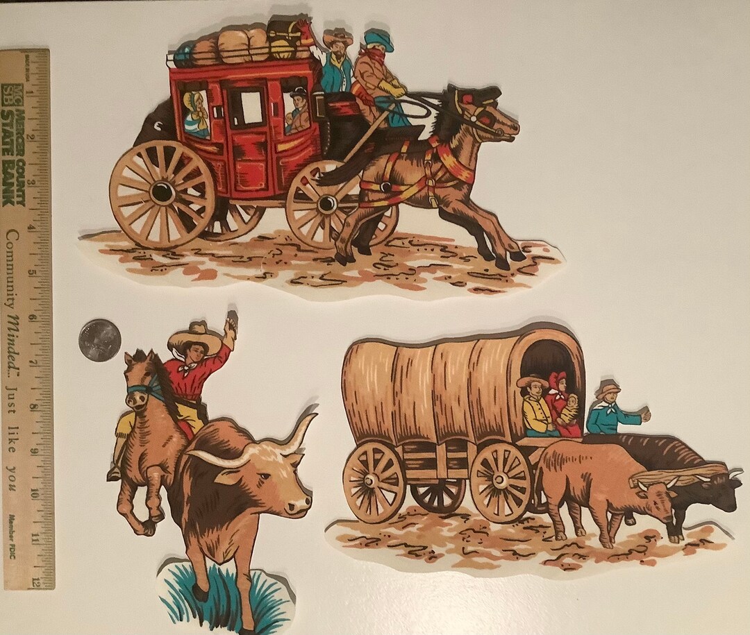 Western Cowboy,steer Roping and Stagecoachvintage Fabric Appliques Iron ...