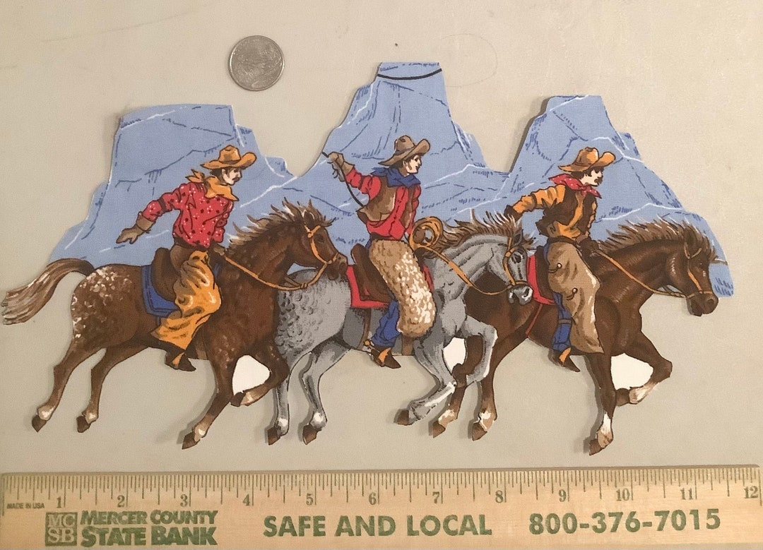 Cowboys Riding Horses Western Vintage Fabric Appliques Iron Ons Rodeo ...
