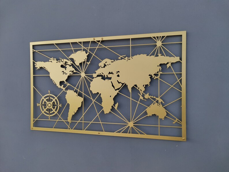 Metal World Map metal Wall Decoration Metal Wall Art - Etsy