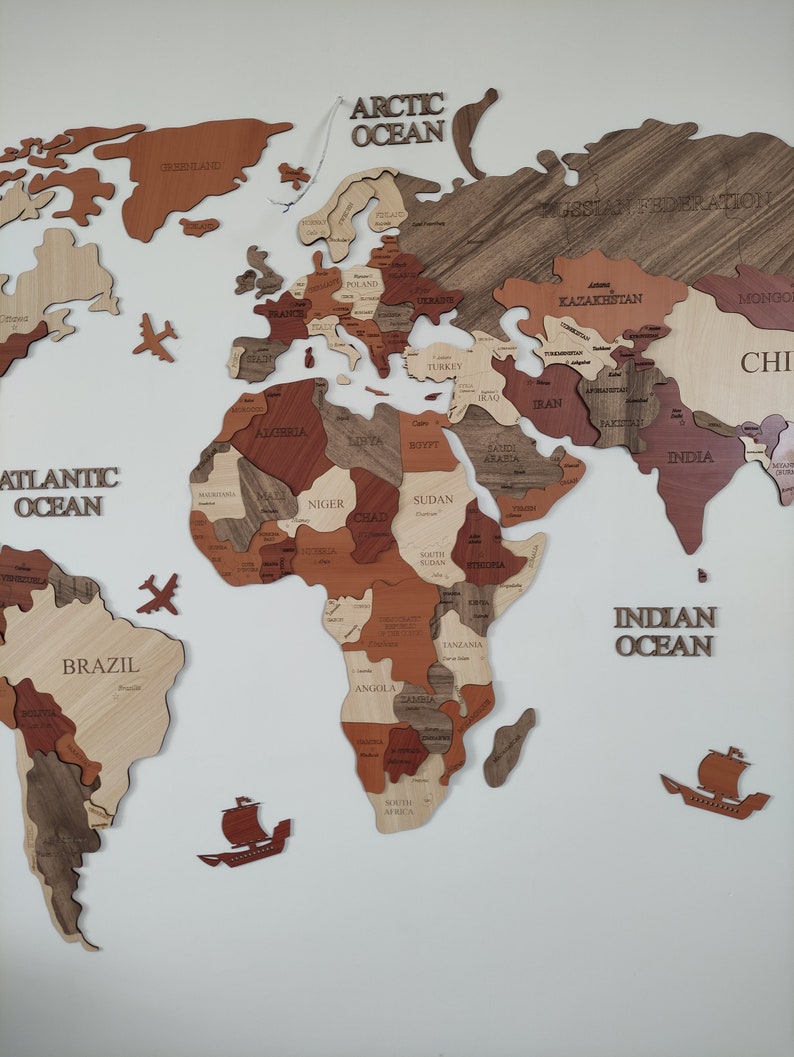 World Map Wall Art Decor Wood Map 3D Wooden World Map - Etsy