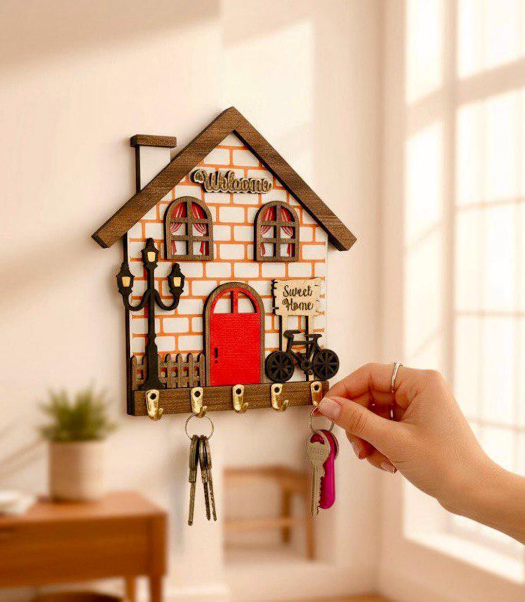Personalized Wood House Key Holder, Wall Decor With Acrylic Mirror - Etsy