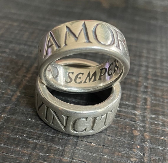 Amor Vincit Om Sterling Silver Ring - Etsy