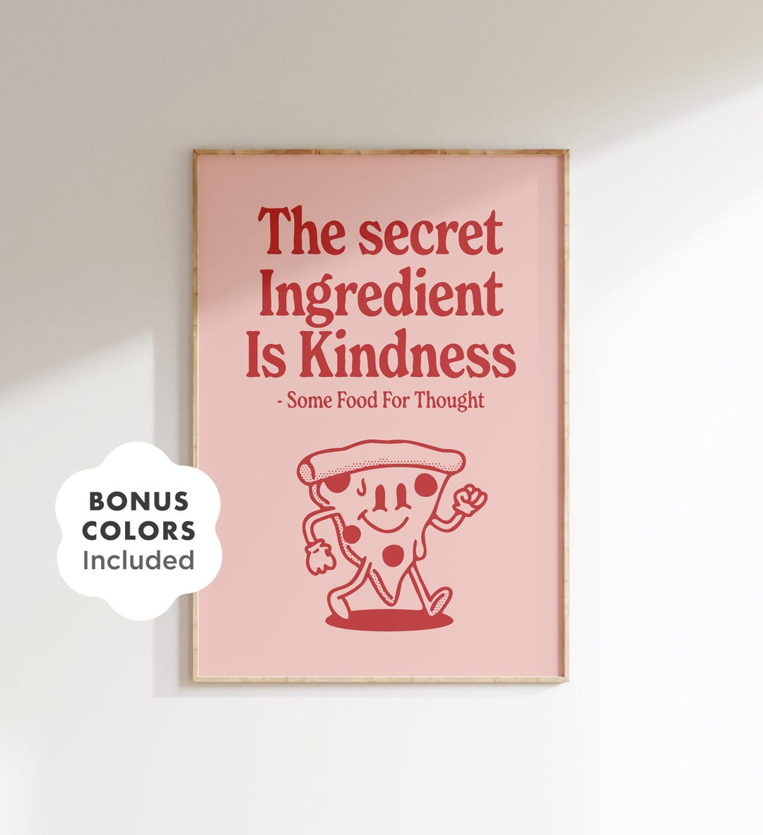 Retro Pizza Kitchen Print: Fun Food Quote, Positive Pink Dining Room ...
