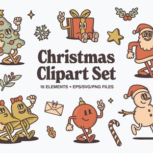 Retro Christmas SVG Bundle, Trendy Christmas Png, Christmas Clipart ...