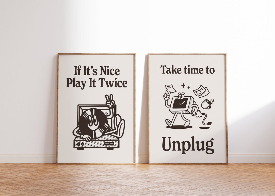 Retro Wall Print Set of 2, Wall Prints Trendy, Living Room Art, Black ...