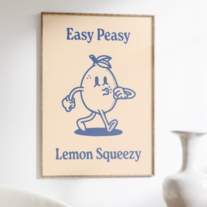 Easy Peasy Lemon Squeezy Poster, Retro Wall Art, Cute Retro Character ...