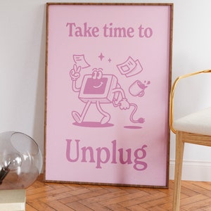 Retro Self Care Wall Art, Pink Printable Mental Health Poster for ...