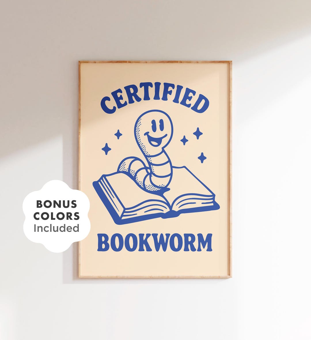 Funny Bookworm Reading Poster: Retro Library Decor (digital Download ...