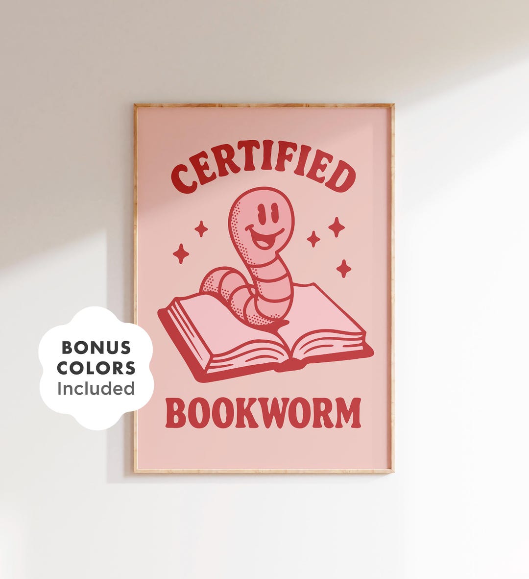 Retro Bookworm Poster: Funny Library Art Print, Reading Wall Decor ...