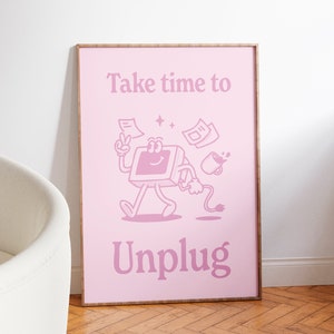 Retro Self Care Wall Art, Pink Printable Mental Health Poster for ...