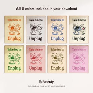 Retro Unplug Poster, Printable Self Care Wall Art for Tech Detox, Funny ...