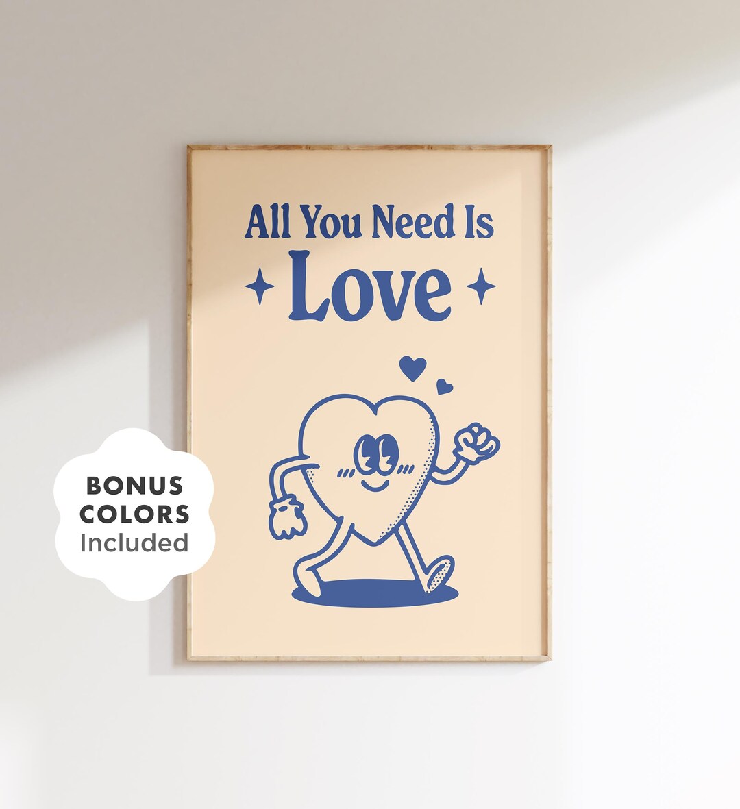 All You Need is Love Poster, Heart Character Wall Art, Retro Love Print ...
