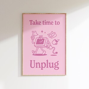 Retro Self Care Wall Art, Pink Printable Mental Health Poster for ...