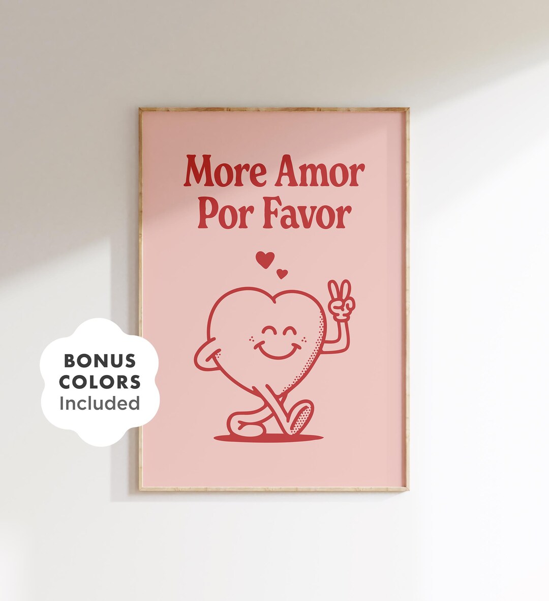 Retro Pink Love Print: Groovy Spanish Quote, Heart Art (digital ...