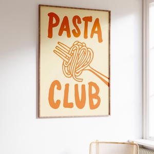 Funny Pasta Poster, Printable Kitchen Wall Art, Retro Food Illustration ...