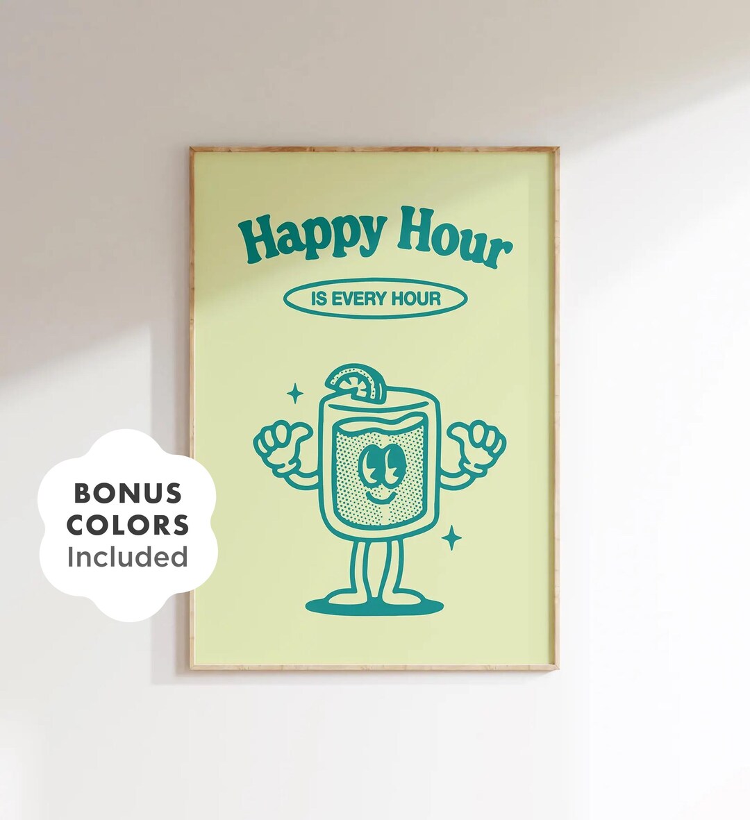 Retro Happy Hour Wall Art Printable, Funny Cocktail Kitchen Decor With ...